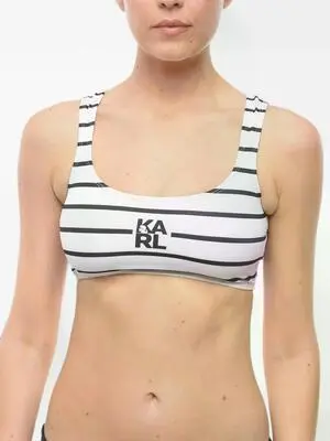 Karl Lagerfeld Striped Logo-print Bikini Top - White