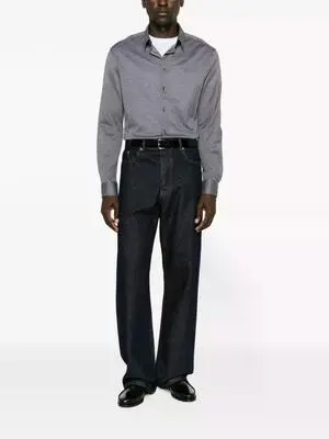Giorgio Armani Geometric-print Long-sleeve Shirt - Blue