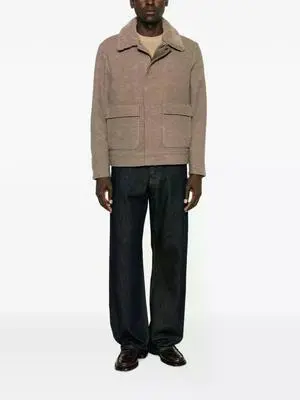 Canali Shearling Collar Patch Pocket Jacket