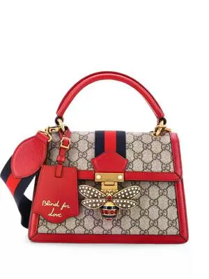 Gucci Queen Margaret Top Handle Bag Gg Coated Canvas With Leather Small Satchel - Red