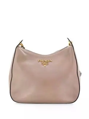 Prada Striped Strap Zip Hobo Vitello Daino Medium Crossbody Bag