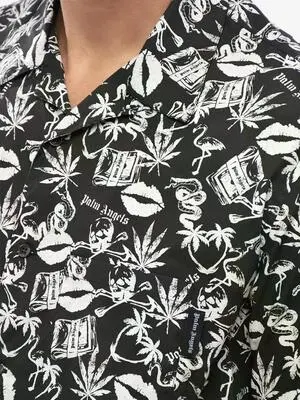 Palm Angels Graphic-print Chest-pocket Shirt - Black