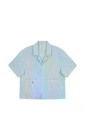 YOUNG N SANG Gingham-check Camp-collar Shirt - Blue