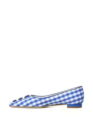 Manolo Blahnik Alexa Gingham Print Button-embellished Pumps - Blue