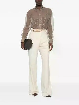 Brunello Cucinelli Sequin-embellished Semi-sheer Shirt - Brown