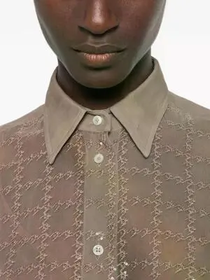 Brunello Cucinelli Sequin-embellished Semi-sheer Shirt - Brown