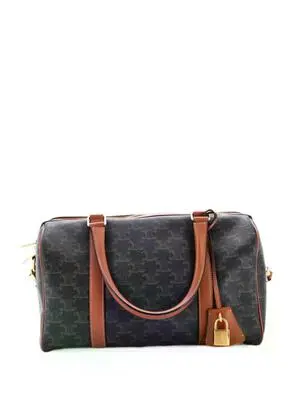 Celine Boston Bag Triomphe Coated Canvas Large Handbag