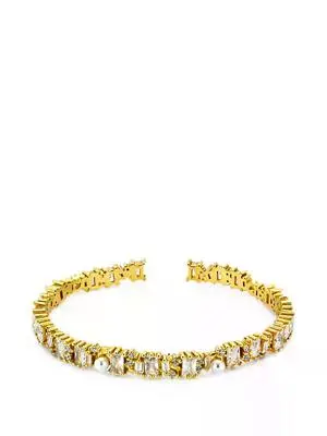 VELORA VIE Baguette-cut Zircon Pearl Cuff Bracelet - Gold
