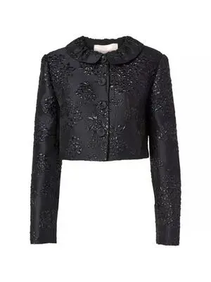 Carolina Herrera Floral-jacquard Cropped Jacket - Blue
