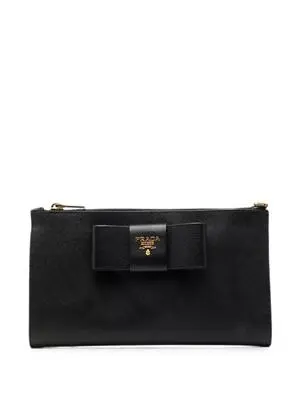 Prada 2010-2026 Saffiano Bow Clutch Bag - Black