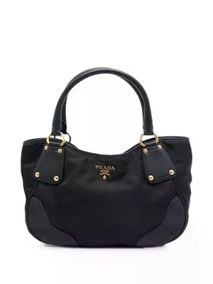 Prada 2000-2013 Vitello Daino Trimmed Tessuto Handbag - Black