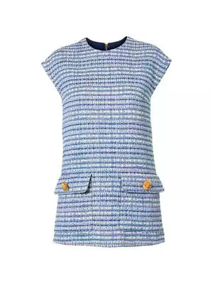 Carolina Herrera Short-sleeved Belted Tweed Blouse - Blue