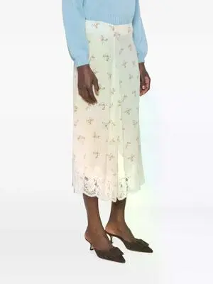 P.a.r.o.s.h Floral Print Midi Skirt With Lace Trim