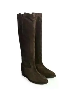 VIA ROMA 15 Suede Knee-high Boots With Internal Wedge Heel