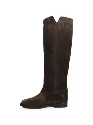 VIA ROMA 15 Suede Knee-high Boots With Internal Wedge Heel
