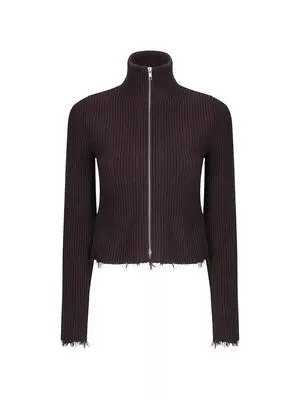 MAISON MARGIELA Ribbed Cotton Zip Cardigan - Brown