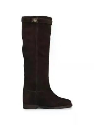 VIA ROMA 15 Suede Inner-wedge Knee-high Boots - Brown
