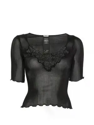 Saint Laurent Lace-trim Ribbed Top - Black