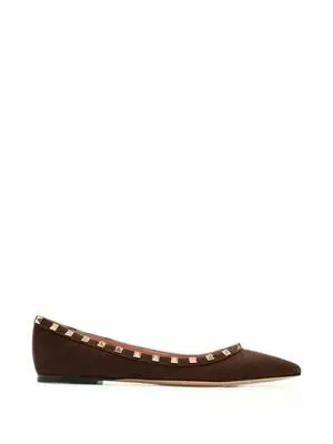 Valentino Garavani Rockstud Pointed-toe Ballet Flats - Brown