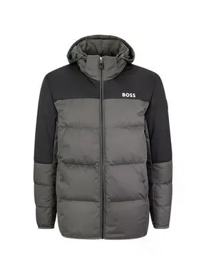 BOSS Logo-print Hooded Down Jacket - Grey