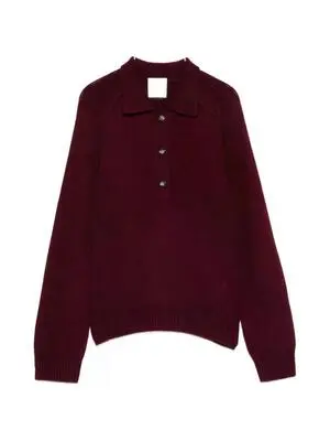 ALLUDE Button-up Polo-collar Sweater - Red