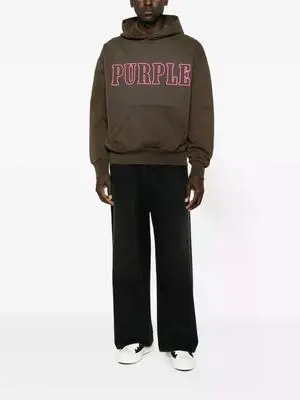 PURPLE BRAND Logo-print Distressed Cotton Hoodie - Brown