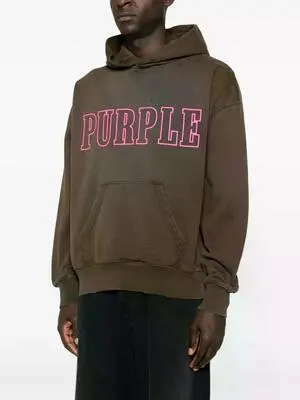 PURPLE BRAND Logo-print Distressed Cotton Hoodie - Brown