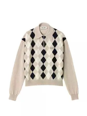 Miu Miu Argyle Intarsia Quarter-zip Cashmere Sweater