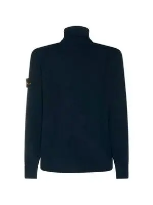 Stone Island 5100012 Rws Wool Jumper With Stand Collar And Zip Fastening - Blue