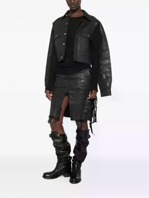 Rick Owens Distressed Sliced Denim Mini Skirt
