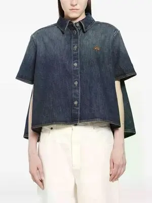 Loewe Short Sleeve Anagram Embroidered Shirt - Blue