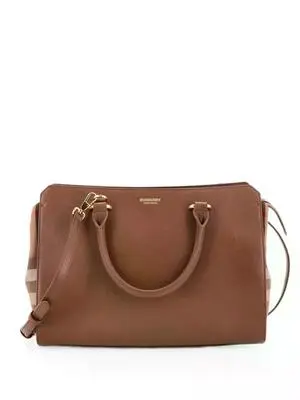 Burberry Banwell Leather And House Check Canvas Small Tote Bag - Brown