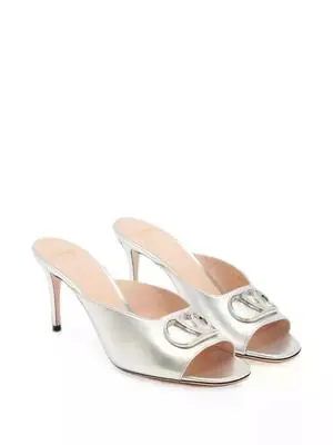 Valentino Garavani Vlogo Signature Metallic Leather Stiletto Sandals - Silver