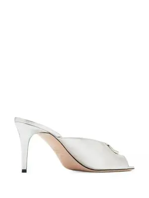 Valentino Garavani Vlogo Signature Metallic Leather Stiletto Sandals - Silver