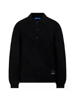 Karl Lagerfeld Long-sleeved Knit Polo Shirt - Black
