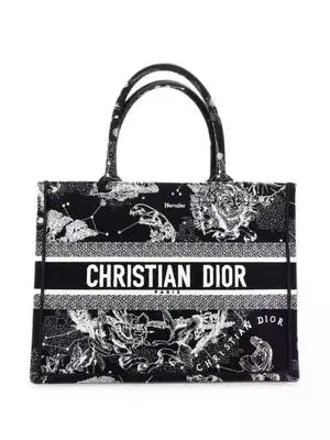 Dior Book Embroidered Canvas Medium Tote Bag - Black