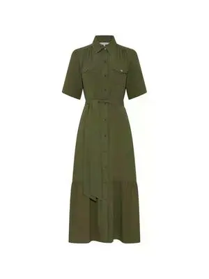 Gerard Darel Belted Shirt Midi Dress - Green