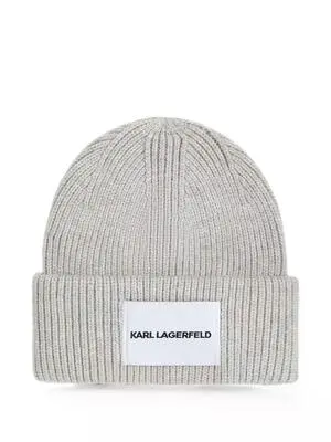 Karl Lagerfeld Ribbed Knit Beanie With Logo Patch