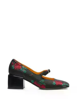 LILI CURIA Floral Jacquard Mary Jane Pumps With Buckle Detail
