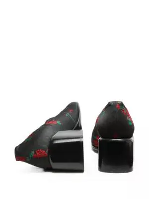 LILI CURIA Floral Jacquard Mary Jane Pumps With Buckle Detail