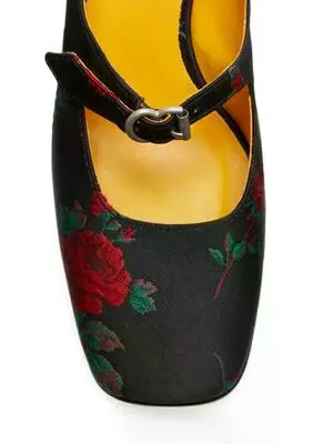 LILI CURIA Floral Jacquard Mary Jane Pumps With Buckle Detail