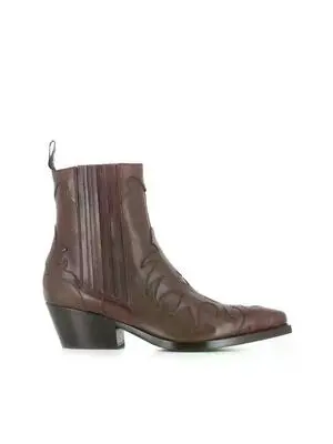 Sartore Embroidered Leather Ankle Boots - Brown