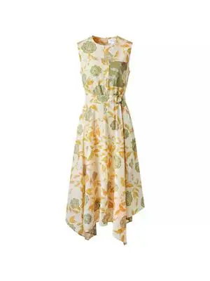 Tanya Taylor Floral Print Asymmetric Midi Dress