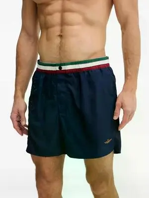 AERONAUTICA MILITARE Logo-embroidered Striped-waistband Swim Shorts - Blue