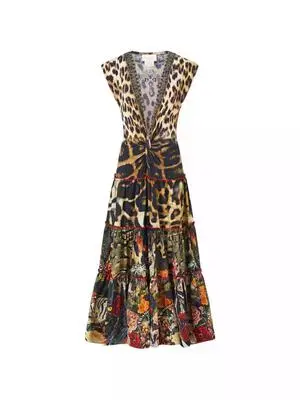 Camilla Leopard-print Twist-front Midi Dress - Black