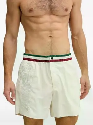 AERONAUTICA MILITARE Logo-embroidered Striped-waistband Swim Shorts - White