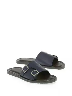 Corneliani Hammered-leather Double-buckle Sandals - Blue