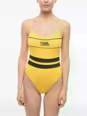 Karl Lagerfeld Logo-print Striped Swimsuit - Yellow