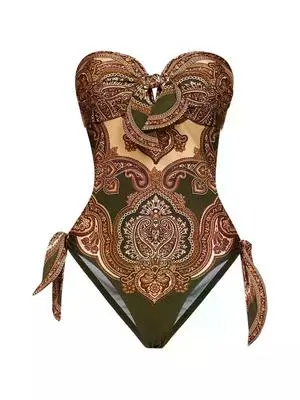 Zimmermann Paisley-print Cut-out Swimsuit - Green