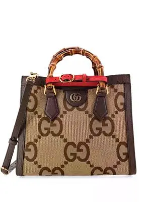 Gucci Diana Nm Bamboo Handle Jumbo Gg Canvas Small Tote Bag - Brown